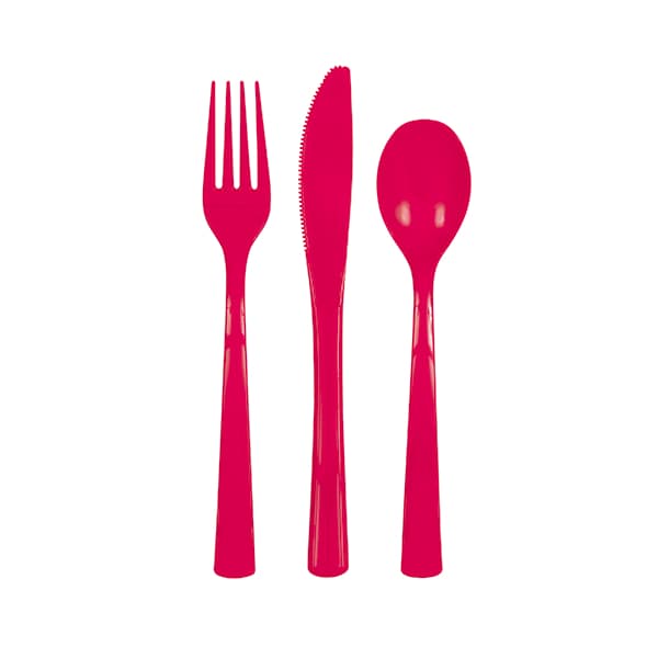 18pc Ruby Red Plastic Cutlery Set – Anilas UK