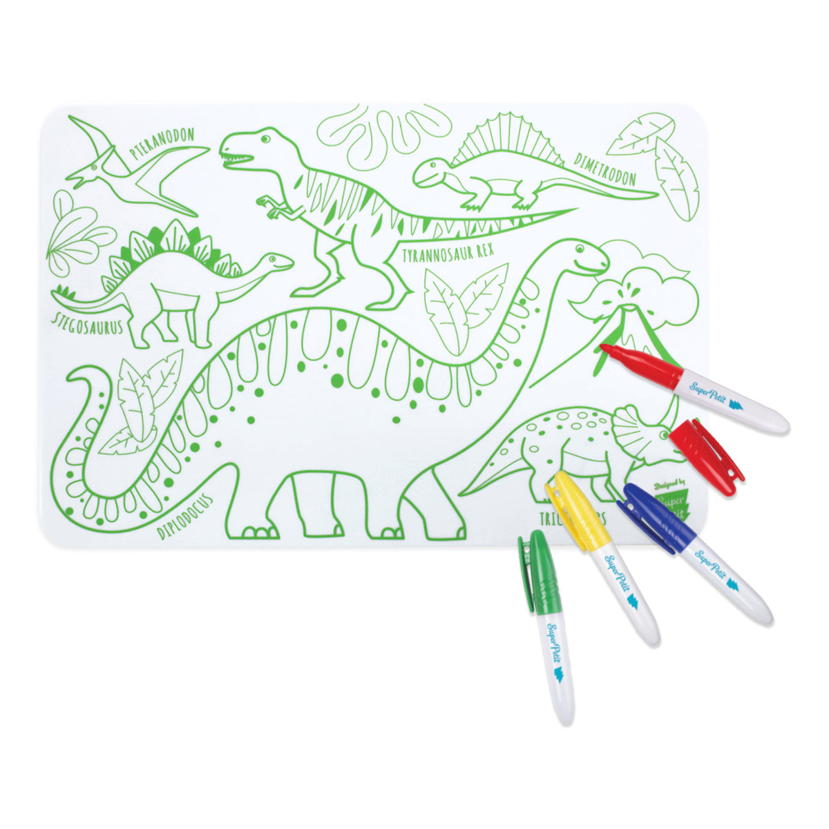 Super Petit - Mini Reversible Colouring Mat Set - Dinosaur | Anilas UK